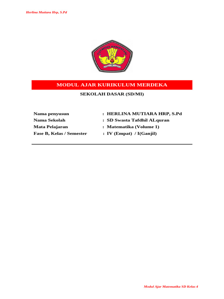 1. Modul Ajar MTK Unit 1 Kelas 4 Semester 1 (1) | PDF