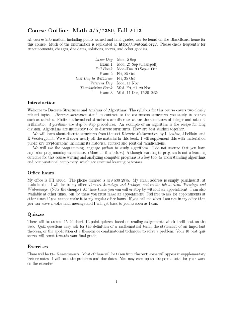 course_outline | PDF | Discrete Mathematics | Python (Programming Language)