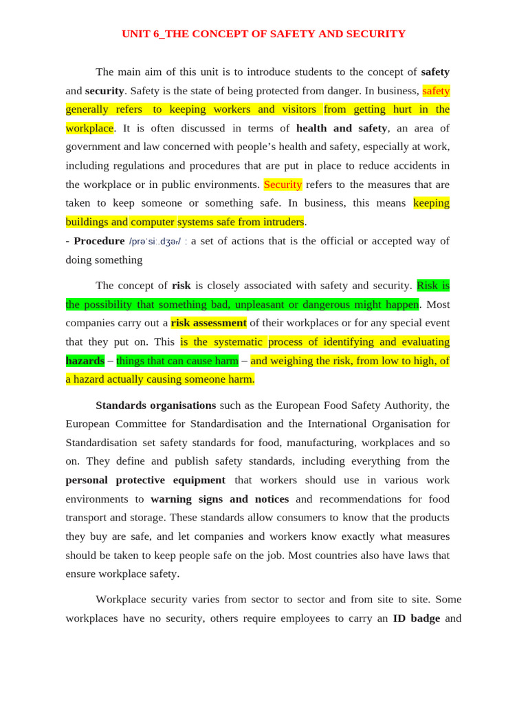 U6 - The Concept of Safety and Security | PDF | Safety | Risk