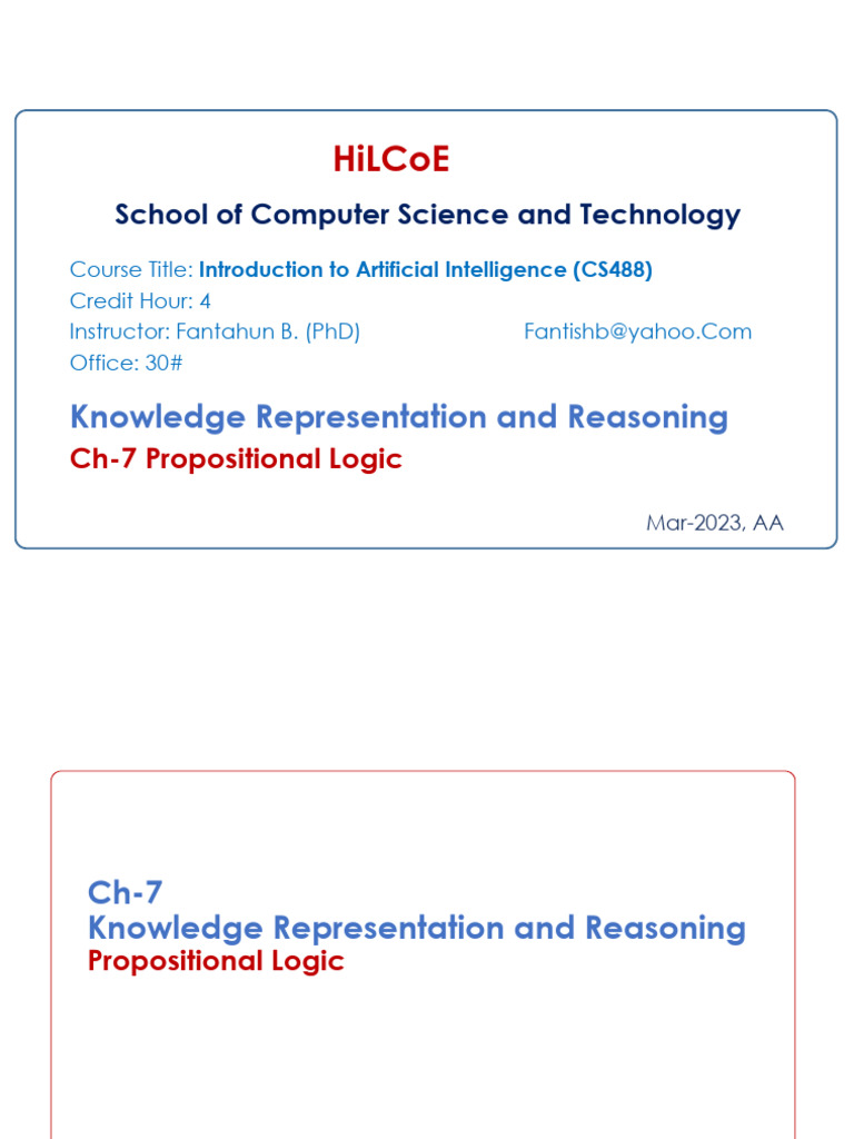 CS488-CH-7 KR & Reasoning - Propositional Logic | PDF | Logical Consequence | Logic