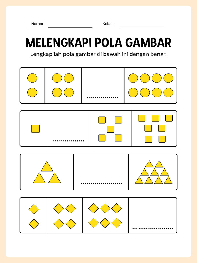Krem Ilustratif Melengkapi Pola Bentuk Lembar Kerja | PDF