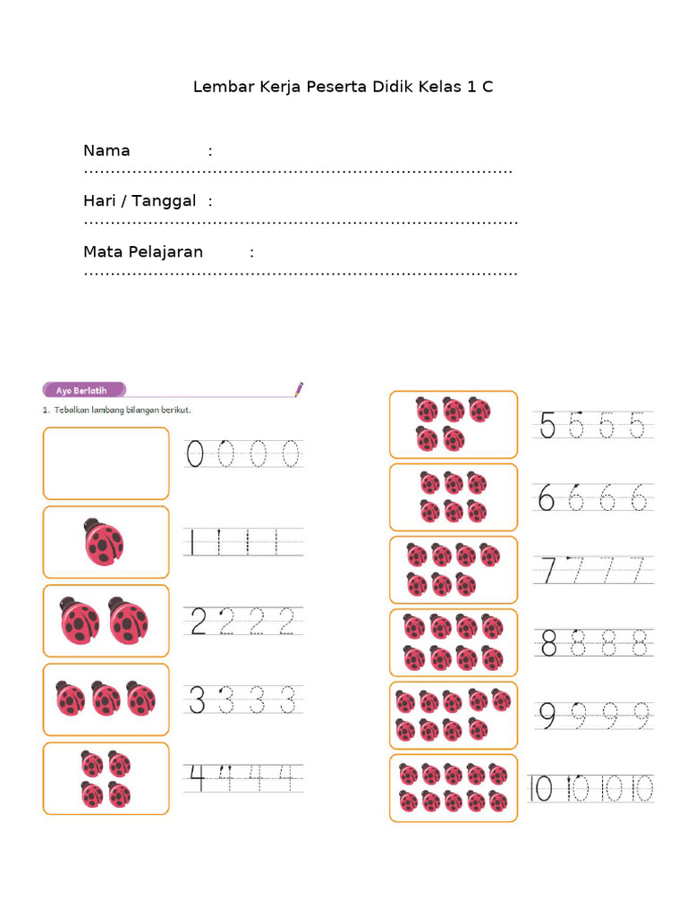 LKPD Kelas 1 C Matematika | PDF