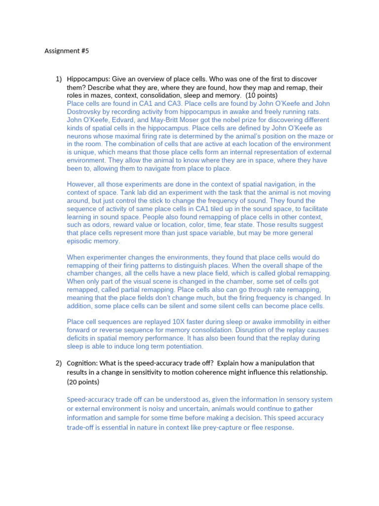 Assignment 5 | PDF | Behavioural Sciences | Neuroscience