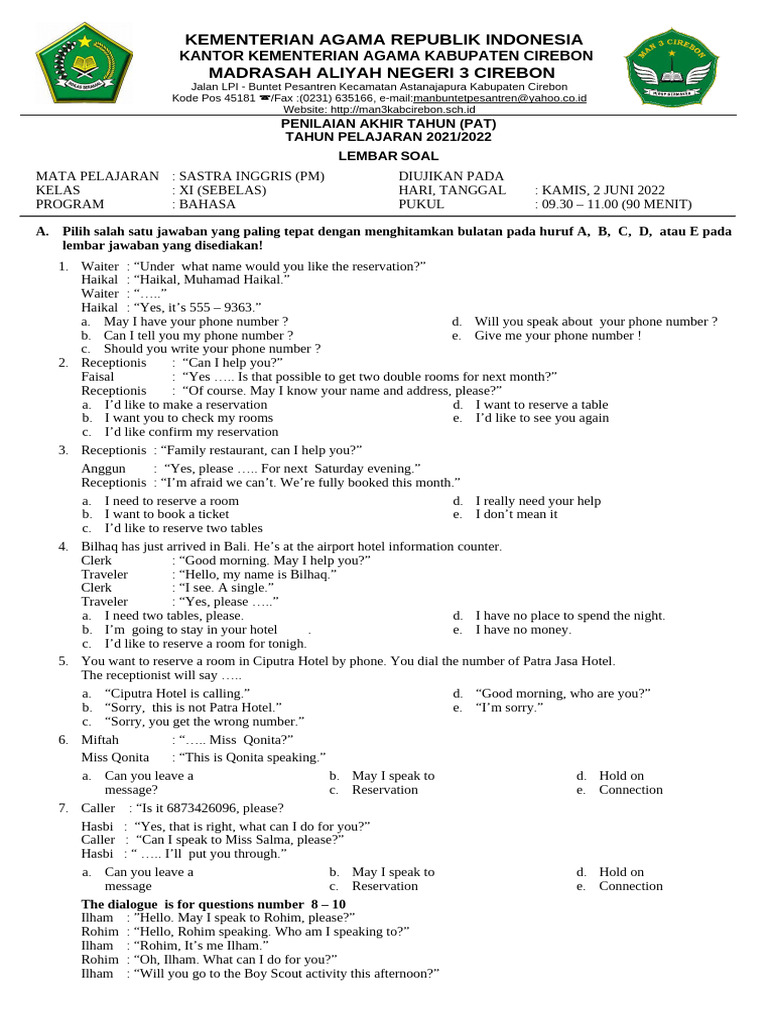KELAS 11 SOAL PAT Sastra Inggris | PDF | Recycling | Tobacco Smoking