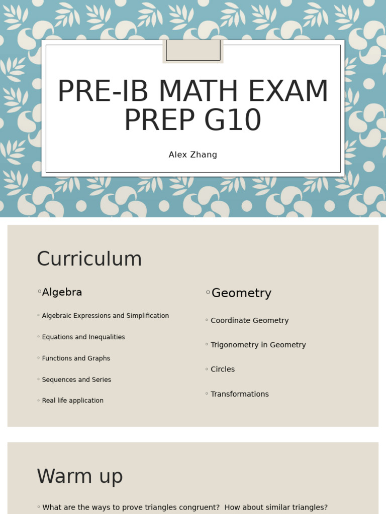 Pre-IB Math Exam Prep Guide G10 | PDF