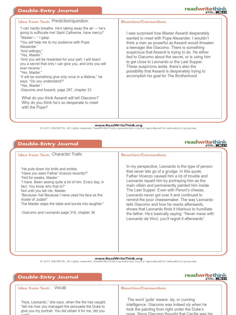 Claire Zhang - Double-Entry Journal | PDF | Leonardo Da Vinci