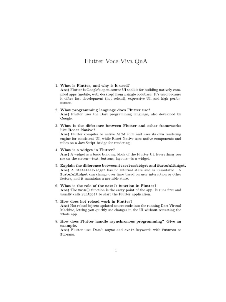 Flutter Viva QnA | PDF | Mobile App | Software Engineering
