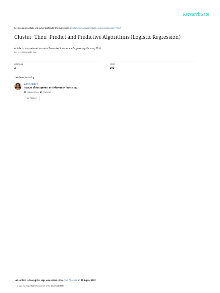 Cluster Then Predict And Predictive Algorithms Log Pdf Regression 7655