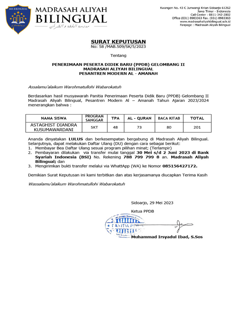 SK Lulus PPDB Gelombang II 2023 | PDF