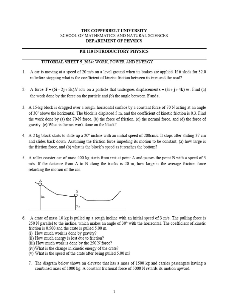 2024 - Tutorial - 5 - Work - Energy - Power-1 | PDF | Force | Friction