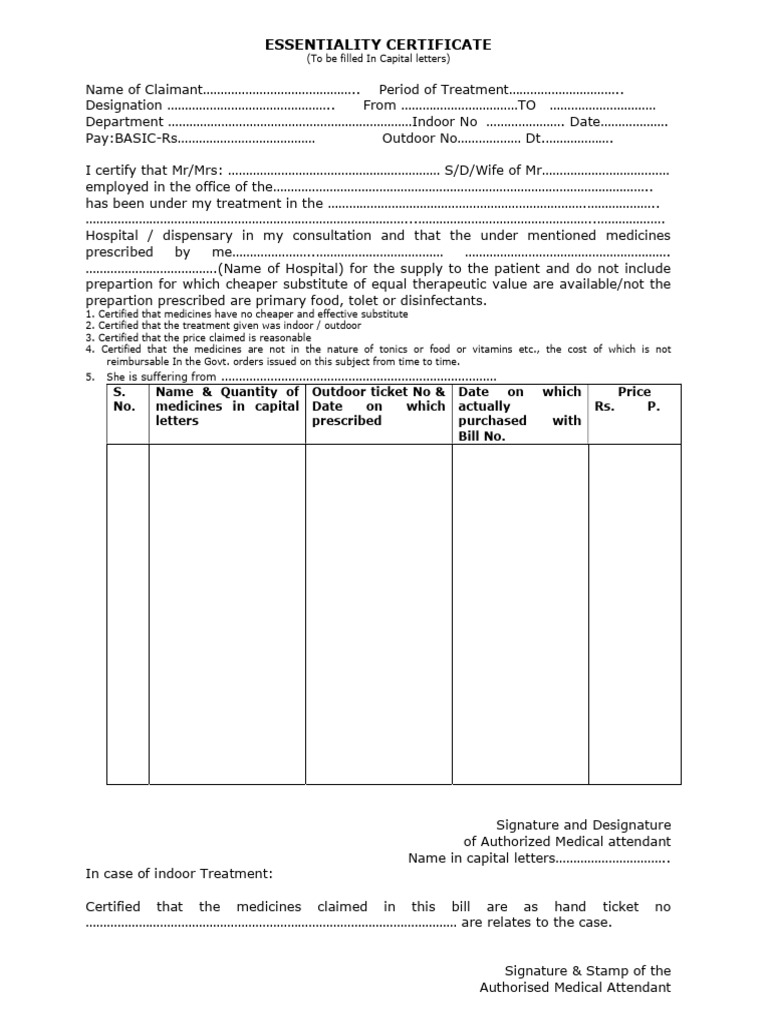 Essentiality Certificate | PDF