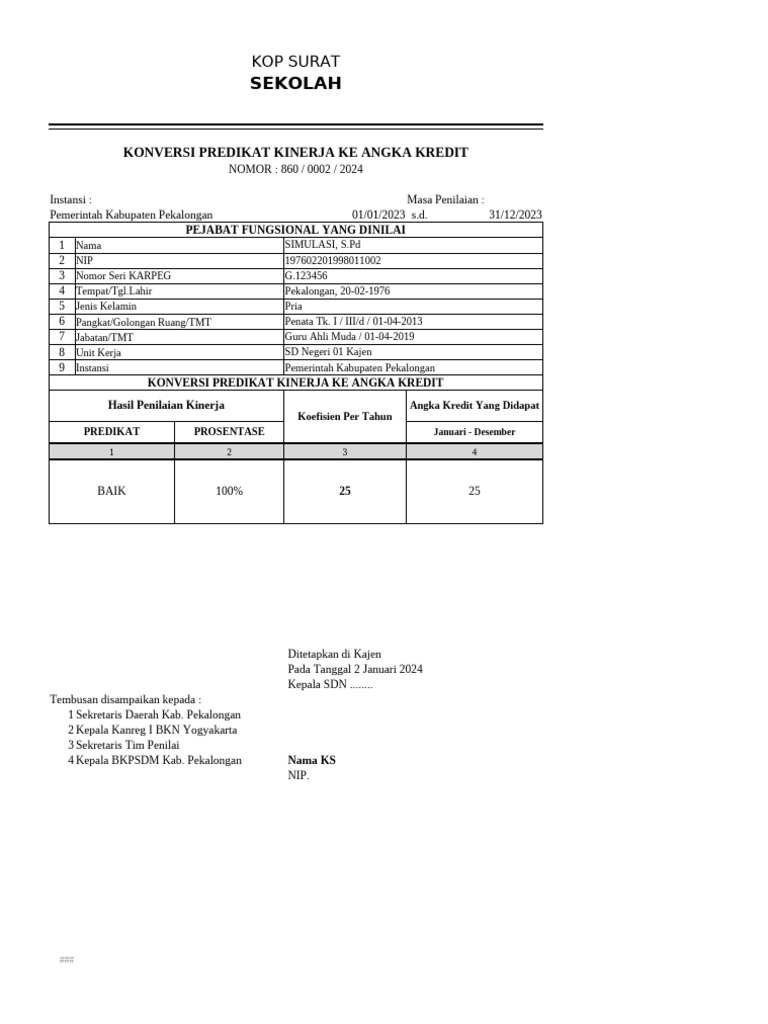 Konversi Kinerja Guru ke Angka Kredit | PDF