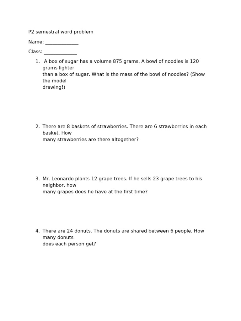 P2 semestral word problem | PDF