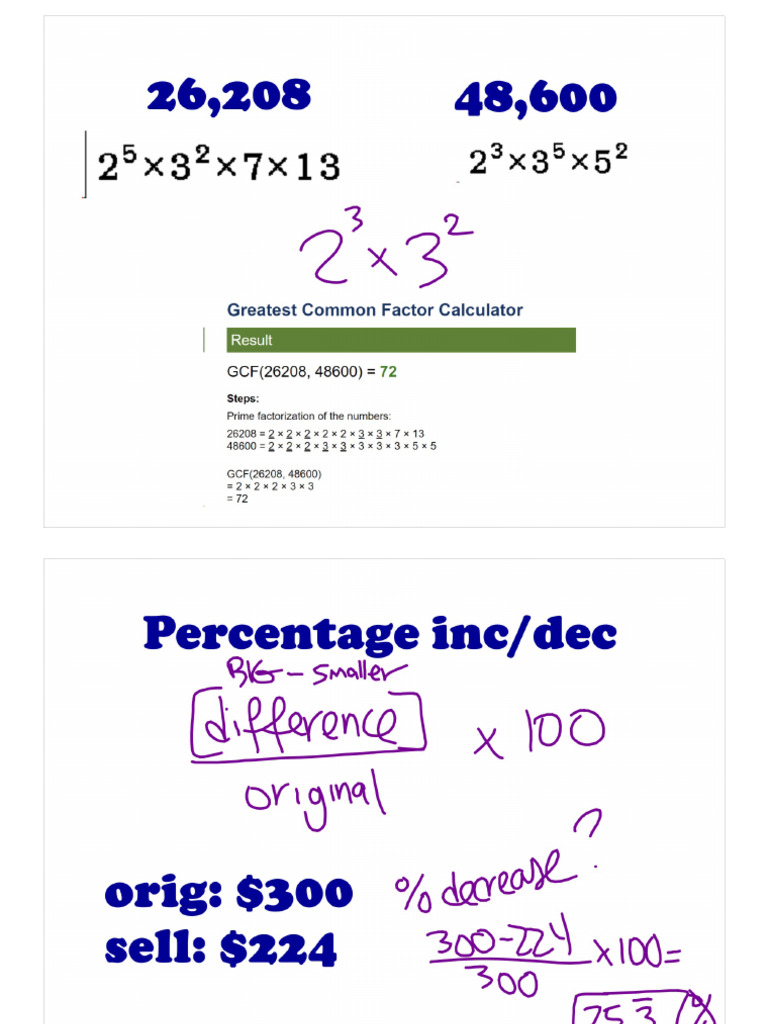 Y10 Math (FORMATIVE Sep 26 2024) Reviewing GCF, Percentage Inc Dec, and ...