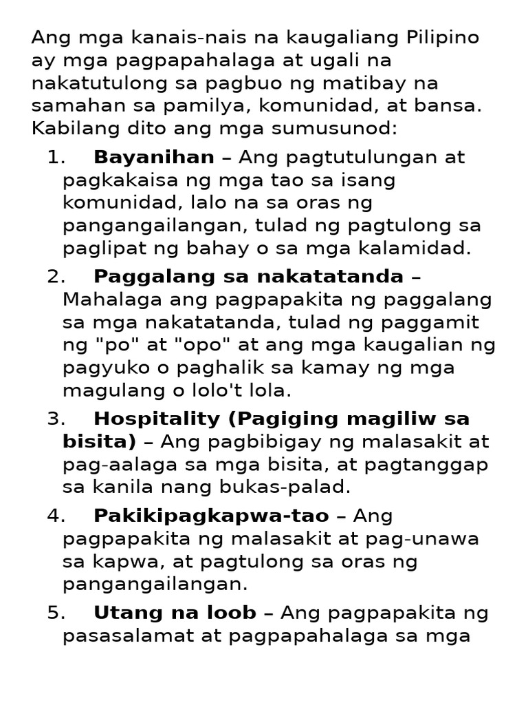 Mga Kaugalian NG Pilipino | PDF