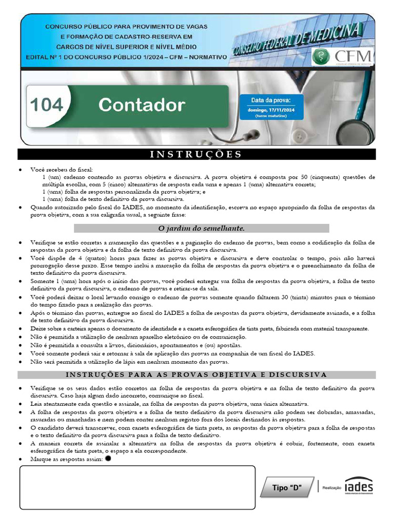 Instruções para Prova CFM 2024 | PDF | Orçamento governamental | Orçamento