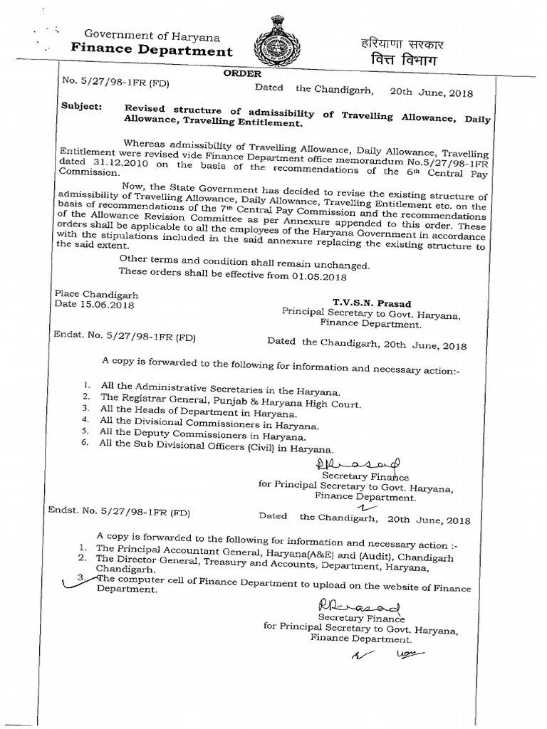 Revised Structure of Admissibility of Travelling Allowance Daily Allowance Travelling ...