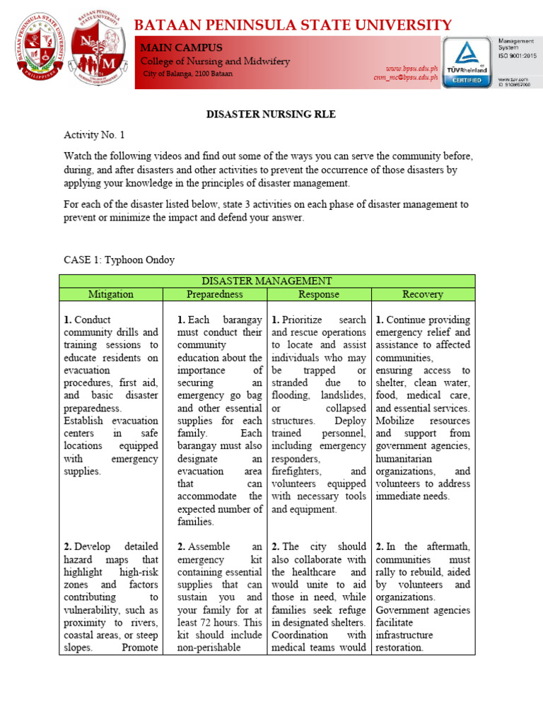 Alburo, Trixie Mae B. Disaster Nursing Rle Activity - GRP 1 | PDF | Emergency Management | Flood