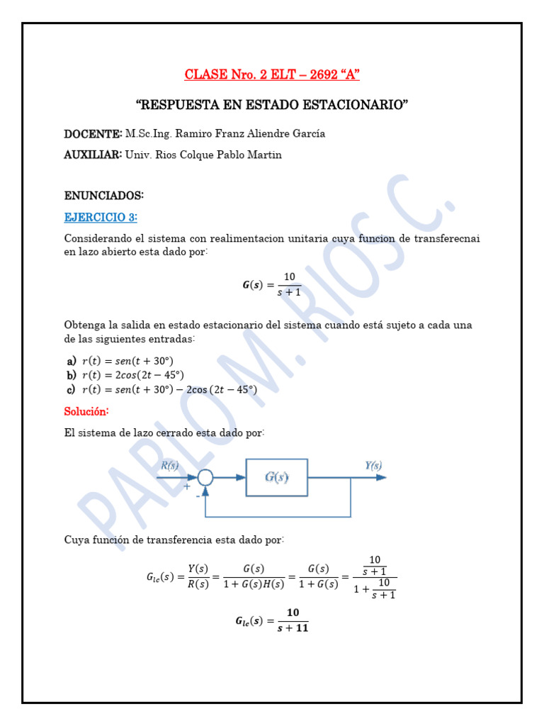 CLASE Nro 2 | PDF | Teoría de control | Matemáticas Aplicadas