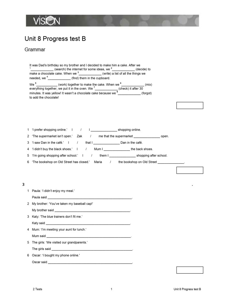 Vision 2 Unit 8 Progress Test B | PDF | Supermarket | Online Shopping