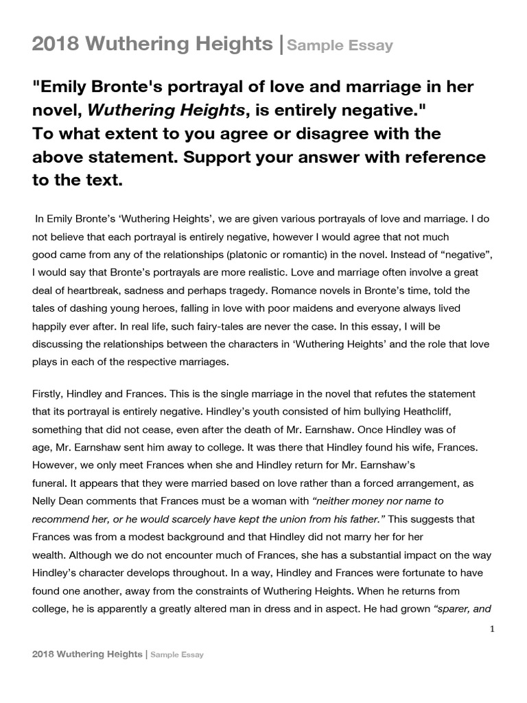 Wuthering Heights: Love and Marriage Analysis | PDF | Wuthering Heights ...