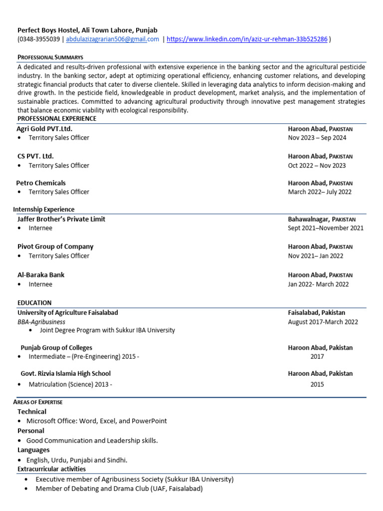 Aziz Resume | PDF | Pakistan