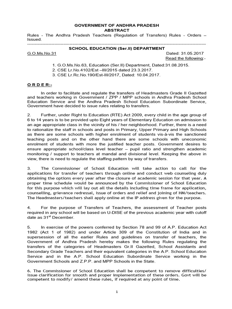AP Teacher Transfer Regulations 2021 | PDF | Government