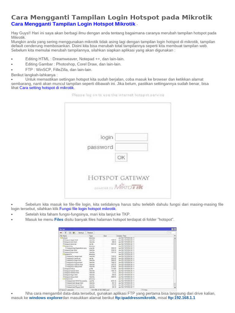 Cara Mengganti Tampilan Login Hotspot Pada Mikrotik | PDF