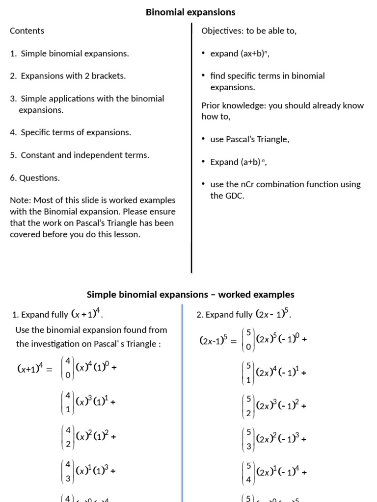 Binomial expansions.ppt | PDF | Mathematical Analysis | Mathematics Of Computing