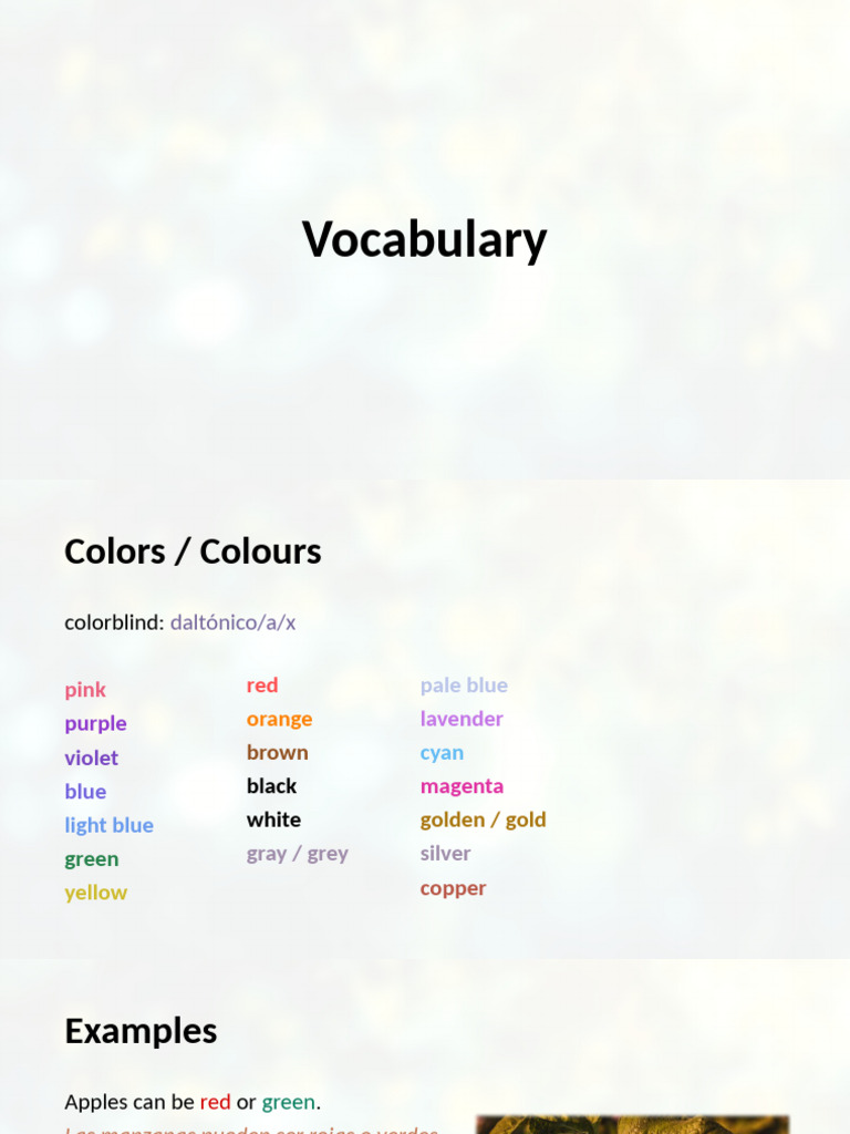 Colors Vocabulary Guide | PDF