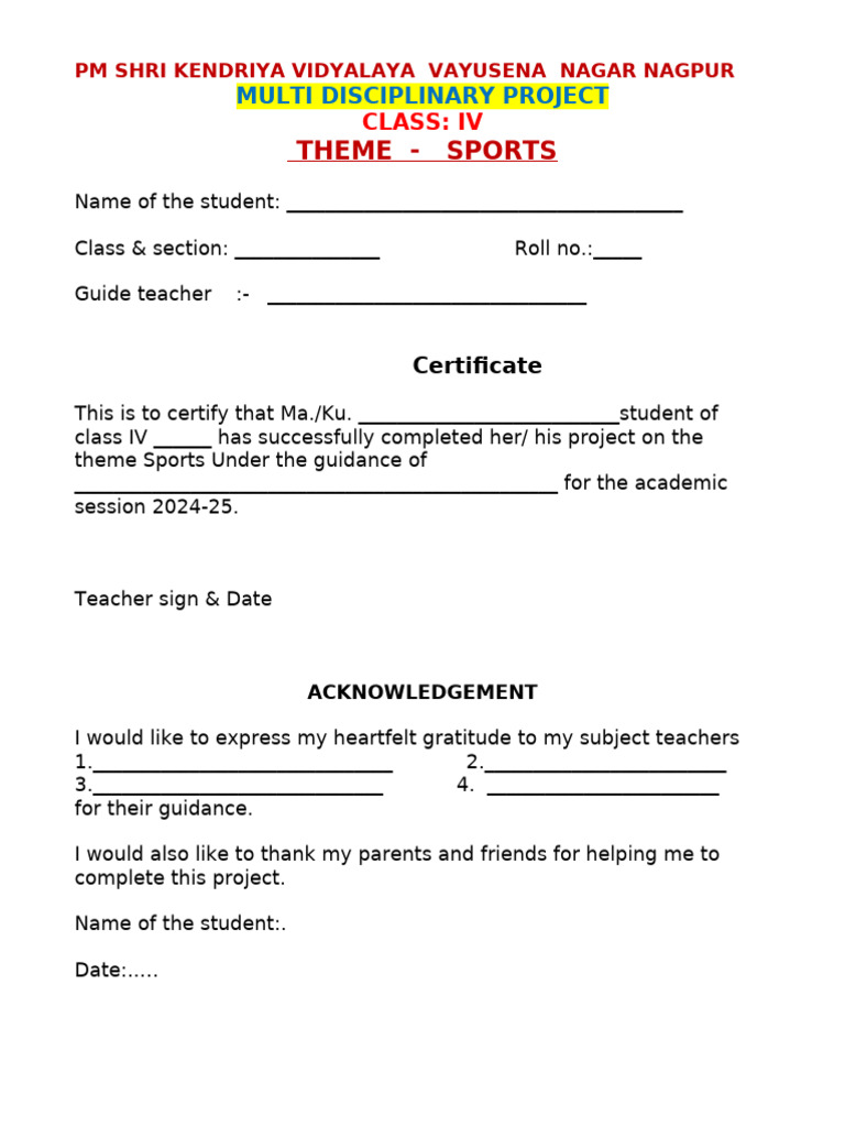 Class IV Mdp- Sports-1 | PDF
