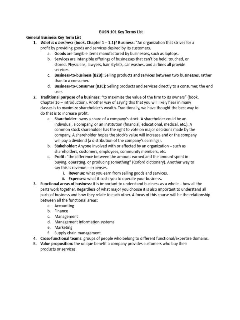 2024 BUSN 101 Key Terms | PDF | Stocks | Equity (Finance)