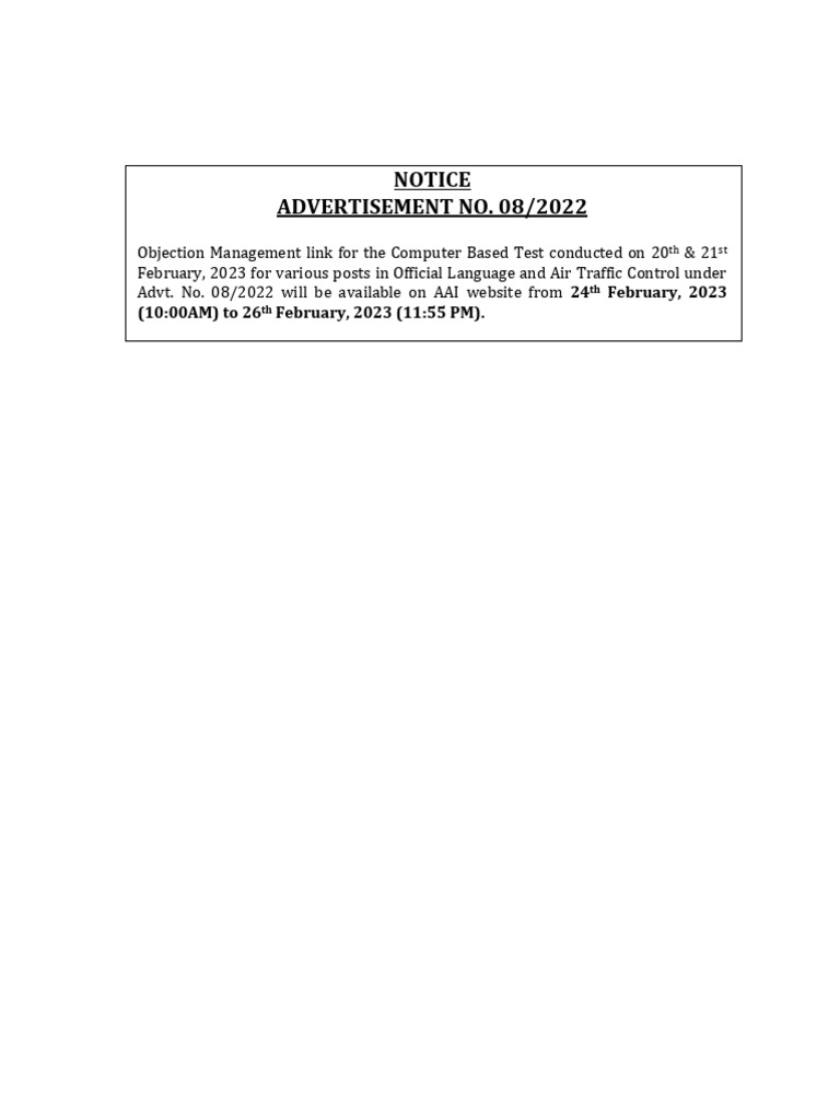 Notice For Objection Management Advt. No. 08-2022 | PDF