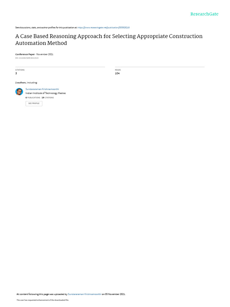 A Case Based Reasoning Approach For Selecting Appropriate Construction Automation Method Pdf