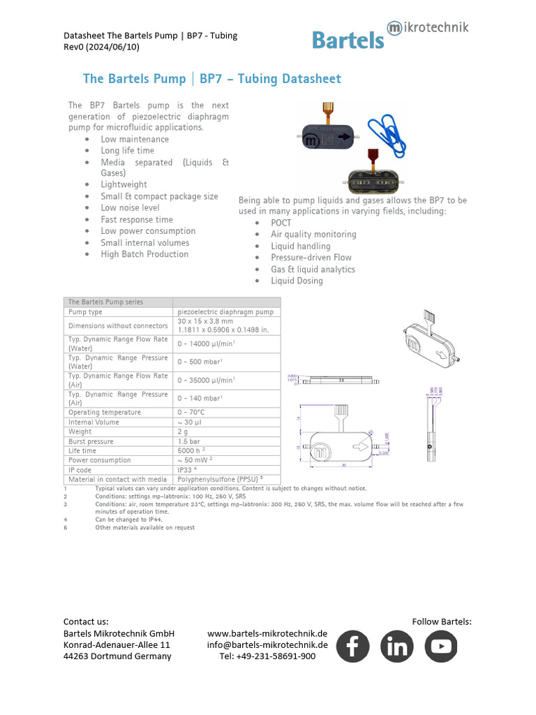 Datasheet The Bartels Pump BP7 Tubing | PDF | Pump | Electrostatic ...