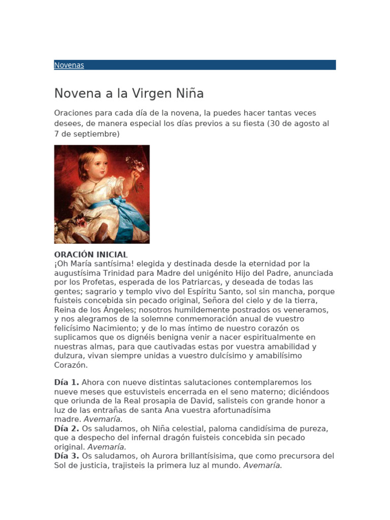 Novena A La Niña Maria | PDF | María, madre de Jesús | Creencia ...