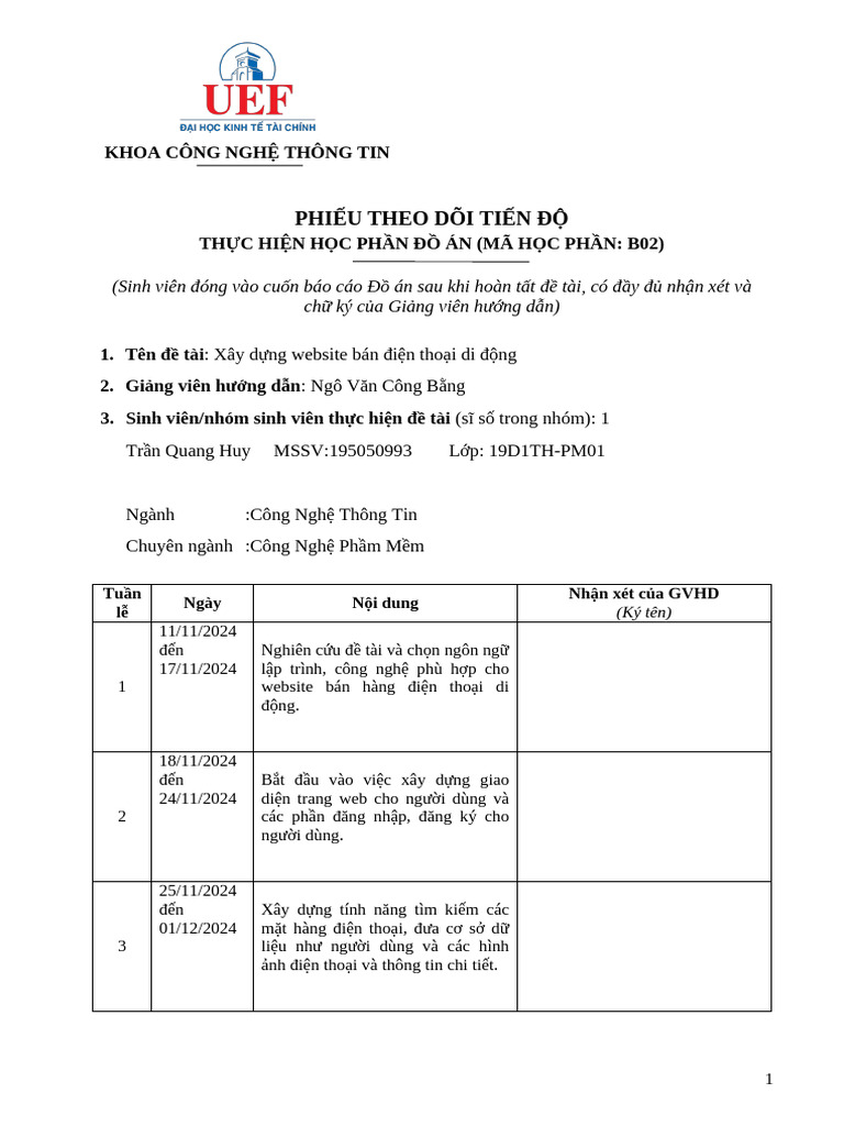 (BMSV) Phieu Theo Doi Tien Do | PDF