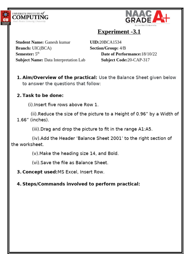 20BCA1534 Ganesh Worksheet3.1 | PDF