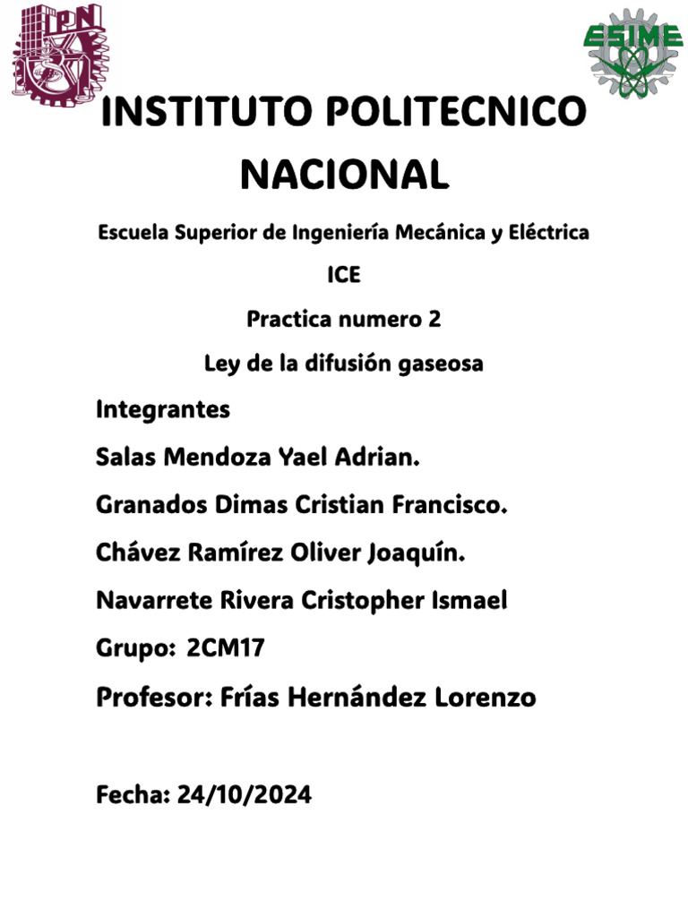 Practica 1 Fin1 | PDF | Gases | Difusión