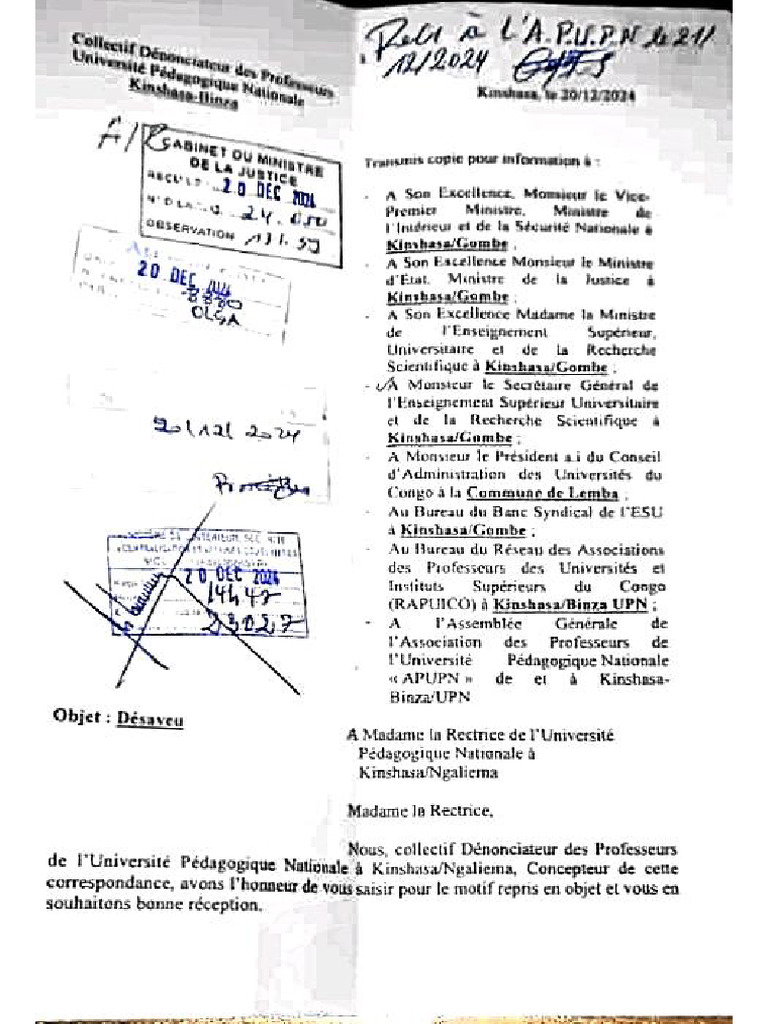 Désavouément Du Prof. Musunda Par l'APUPN | PDF