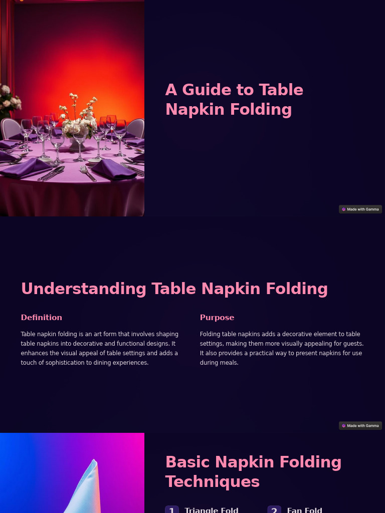 Table Napkin Folding Techniques Guide | PDF | Dinner