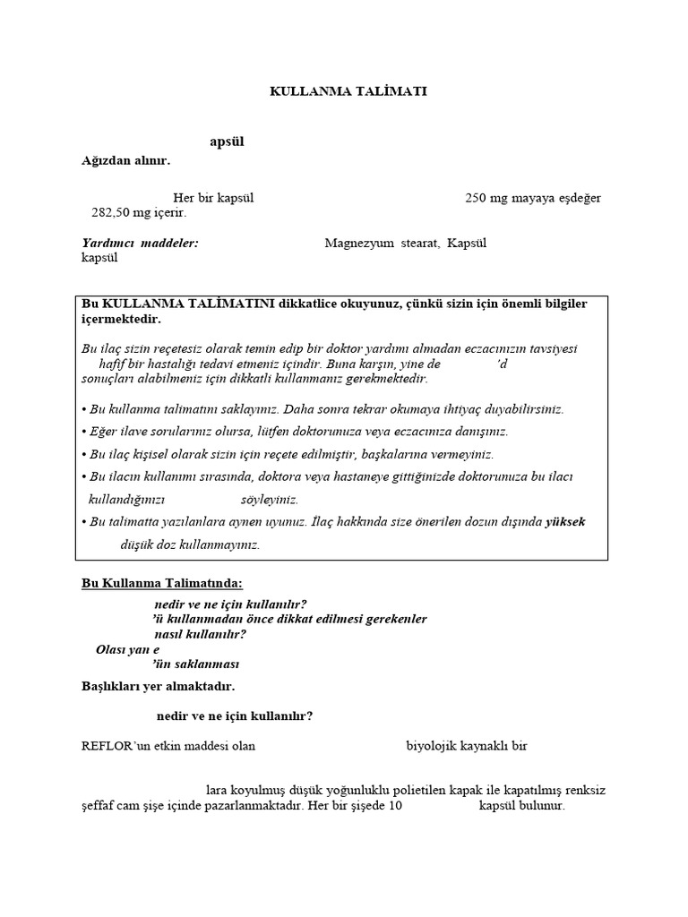 Reflor Kapsul 250 MG 10 Kapsulluk Ambalaj KT 23072013 | PDF