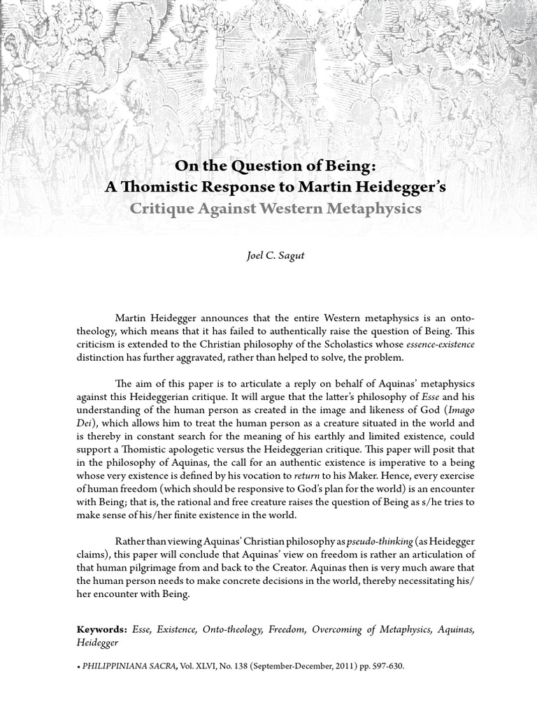 2011 On The Question of Being, A Thomistic Response To Martin Heidegger ...