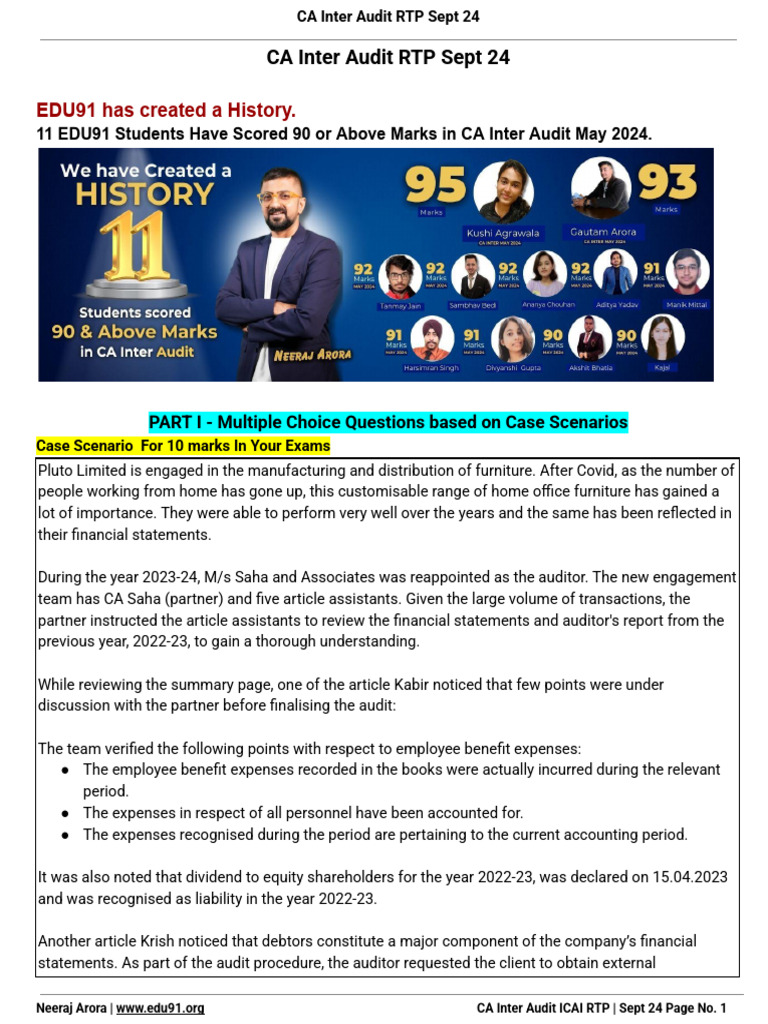 CA Inter Audit RTP Sep 24 | PDF | Auditor's Report | Audit