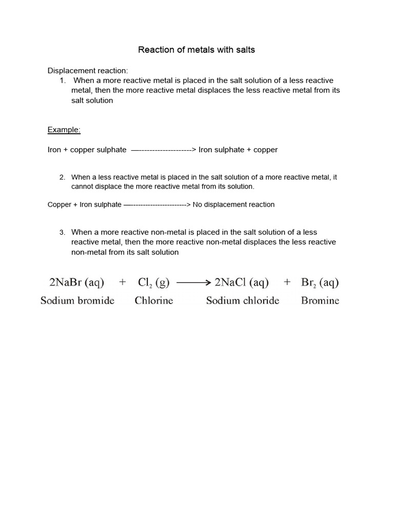 Metal Displacement Reactions Guide | PDF
