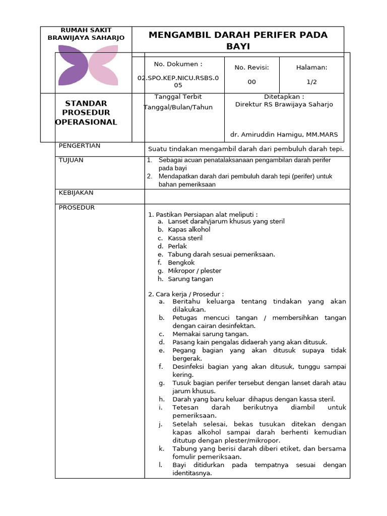 005 Spo Mengambil Darah Perifer Pada Bayi | PDF