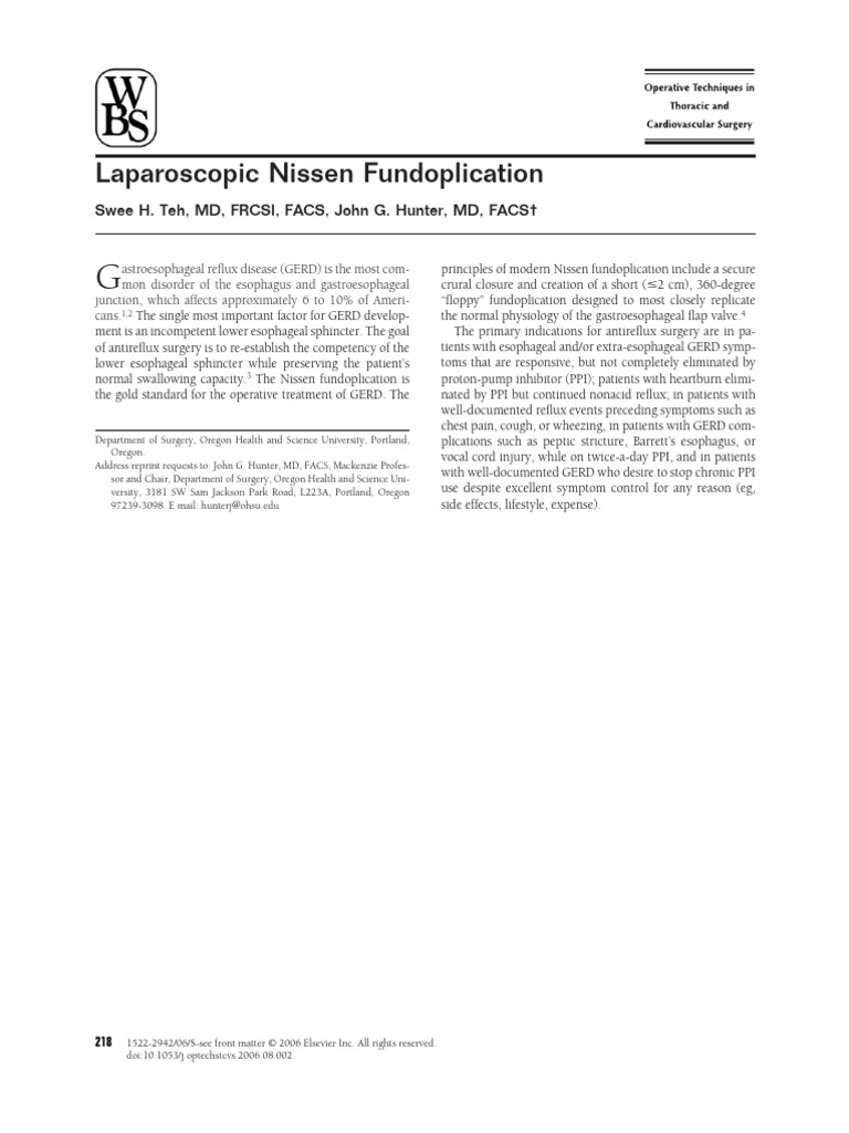 Nissen fundoplication | PDF | Gastroesophageal Reflux Disease | Stomach