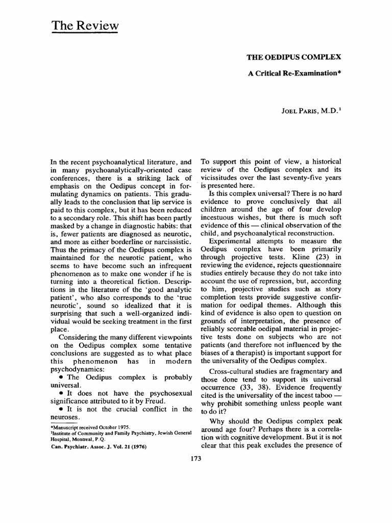 Paris 1976 The Oedipus Complex A Critical Re Examination | PDF ...