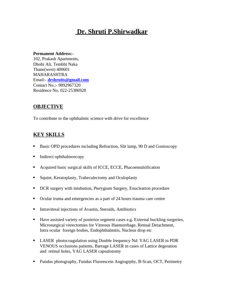 Shruti CV 2023 (1) | PDF | Ophthalmology | Mumbai
