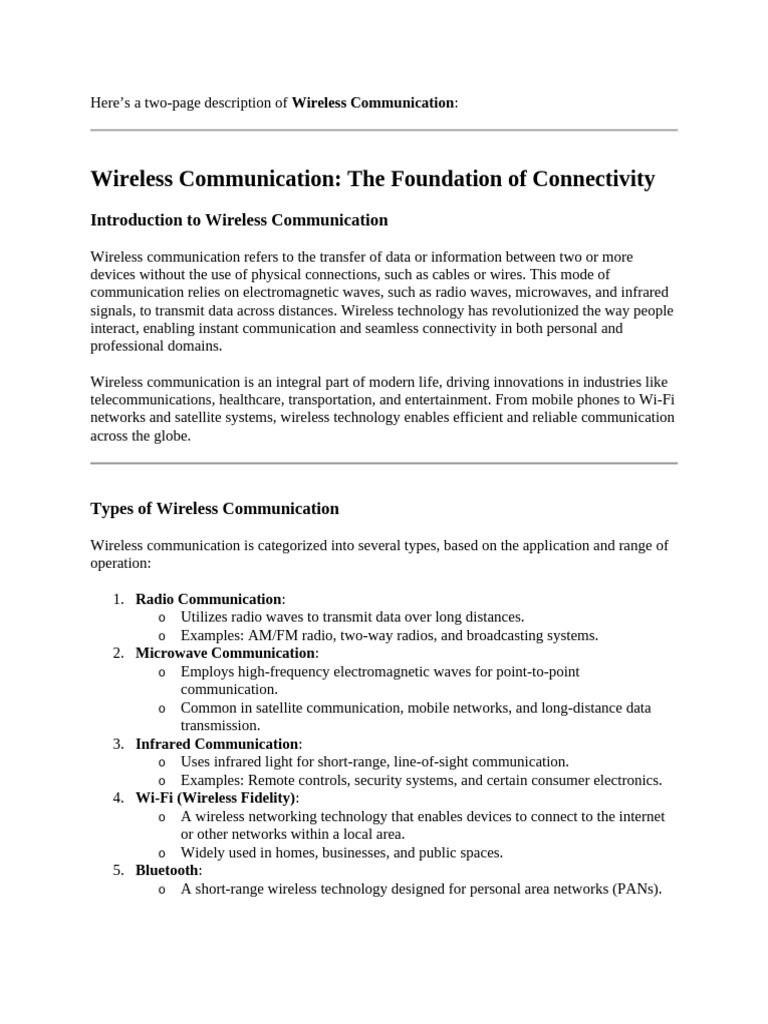 wireless communication | PDF | Telecommunications | Wireless